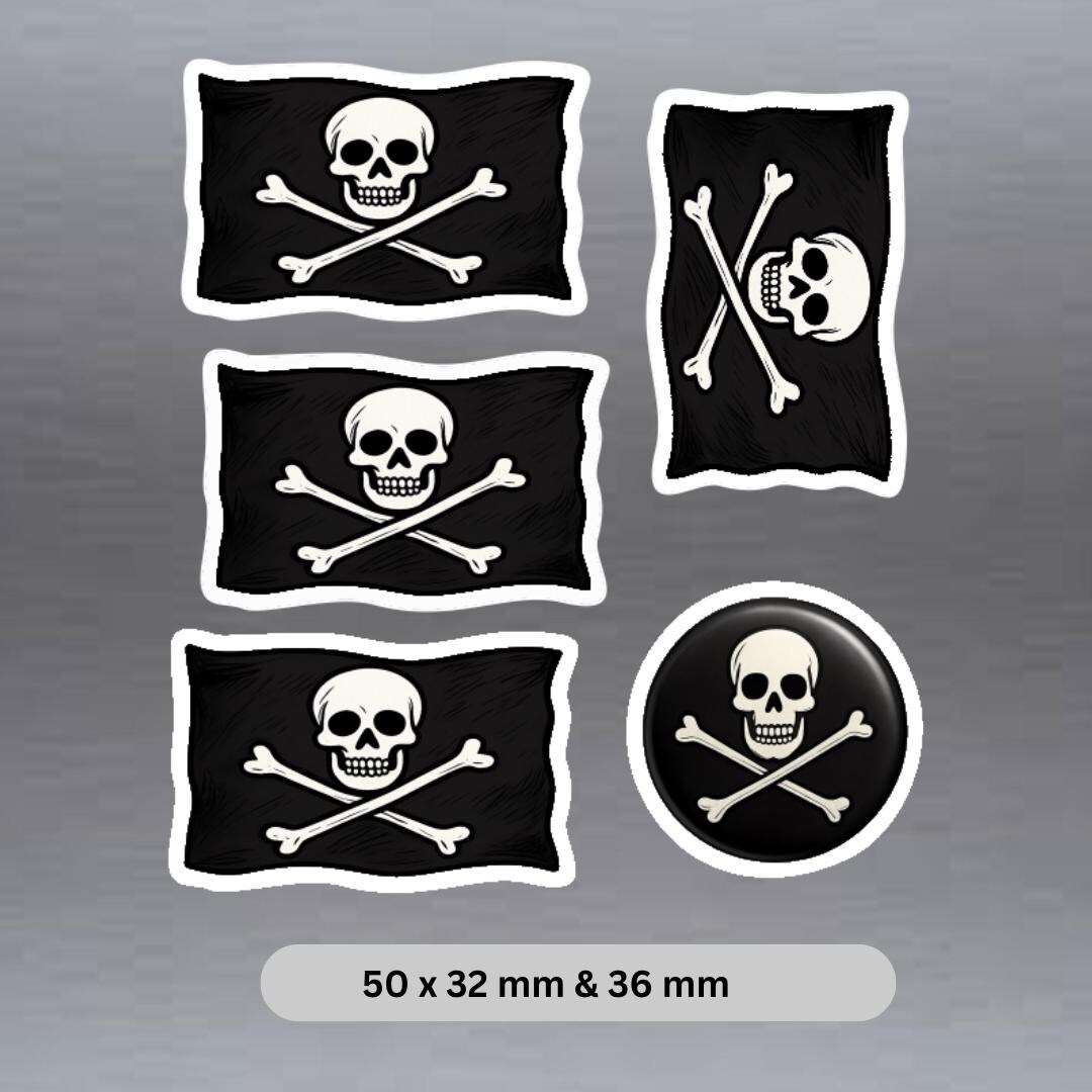Jolly Roger Pirate Flag Sticker Set – Skull & Crossbones Vinyl Decals ...
