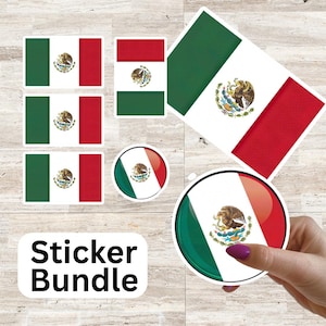 Mexican Flag Sticker Set, 7 Pc Assorted Sizes Flag of Mexico Vinyl Stickers for Laptop Water ...