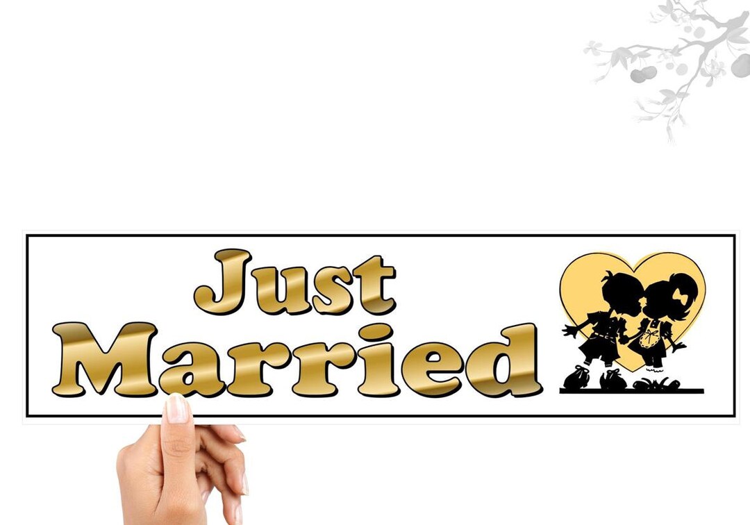 Fun Wedding Bumper Stickers. Just Married. Vinyl Car Decal in Golden ...