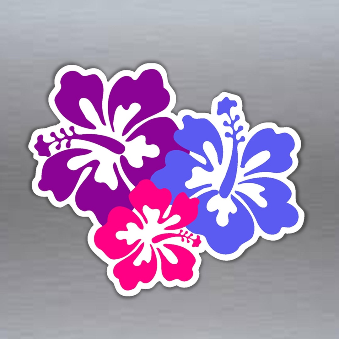 Hibiscus Flowers Purple Blue and Pink Vinyl Sticker for Car or Laptop ...
