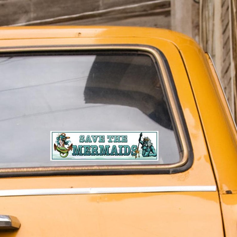 Save the mermaids vinyl car bumper sticker funny fantasy with | Etsy