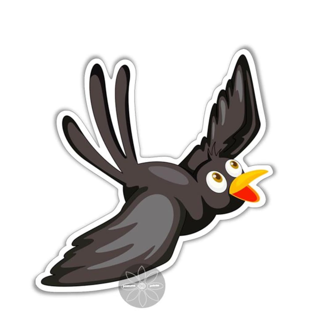 Vinyl Sticker Blackbird Cartoon Flying Bird Stickers 94 Mm Laptop Car ...