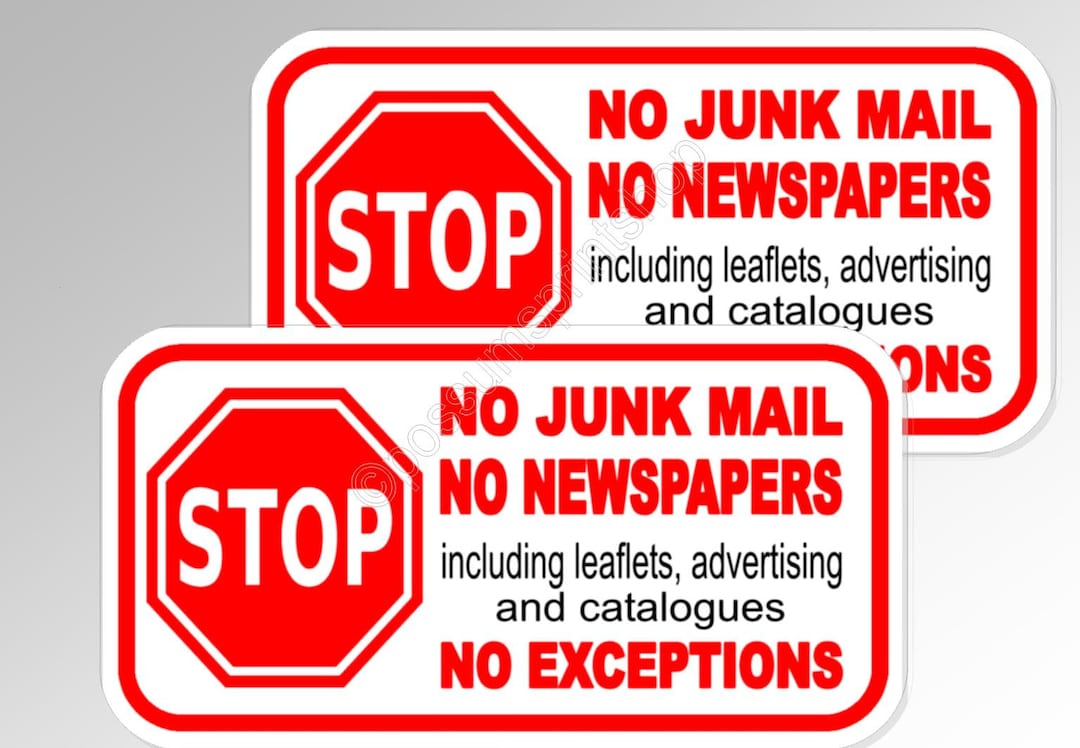 No Junk Mail Newspapers No Exceptions Vinyl Stickers for Letterbox or ...