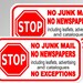 No Junk Mail Newspapers No Exceptions Vinyl Stickers for Letterbox or ...