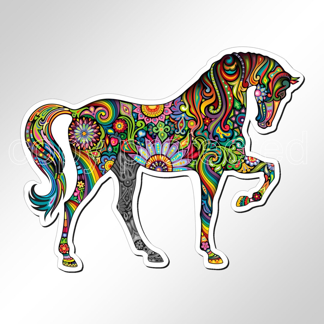 Colorful Decorated Horse Vinyl Sticker Approx 125 X 99mm or 5 X 3.9 ...
