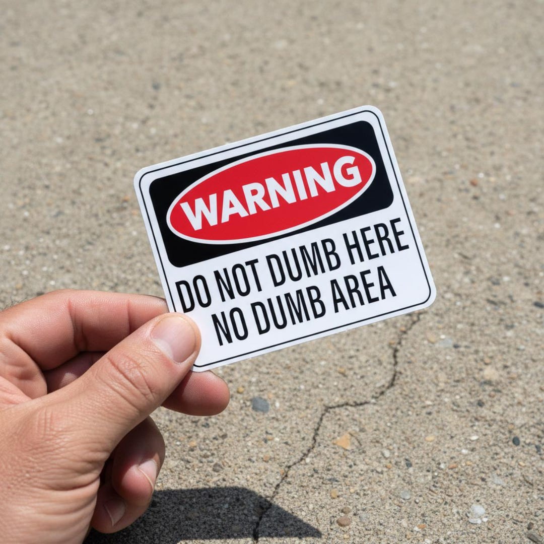 Funny Tradie Sticker WARNING: Do Not Dumb Here. Vinyl Waterproof ...