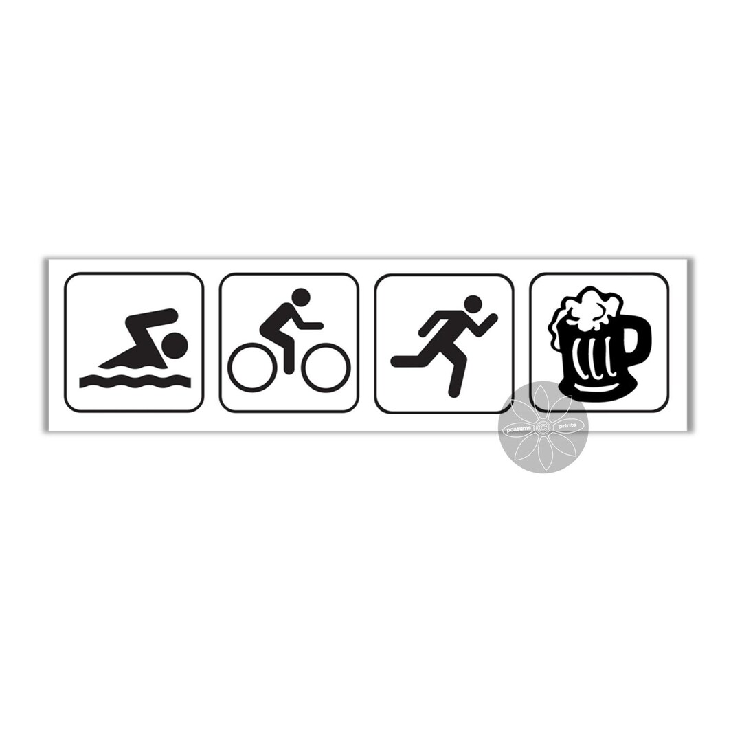 Funny Bumper Sticker Triathlon Swim Bike Run Beer 200 Mm Vinyl Stickers ...