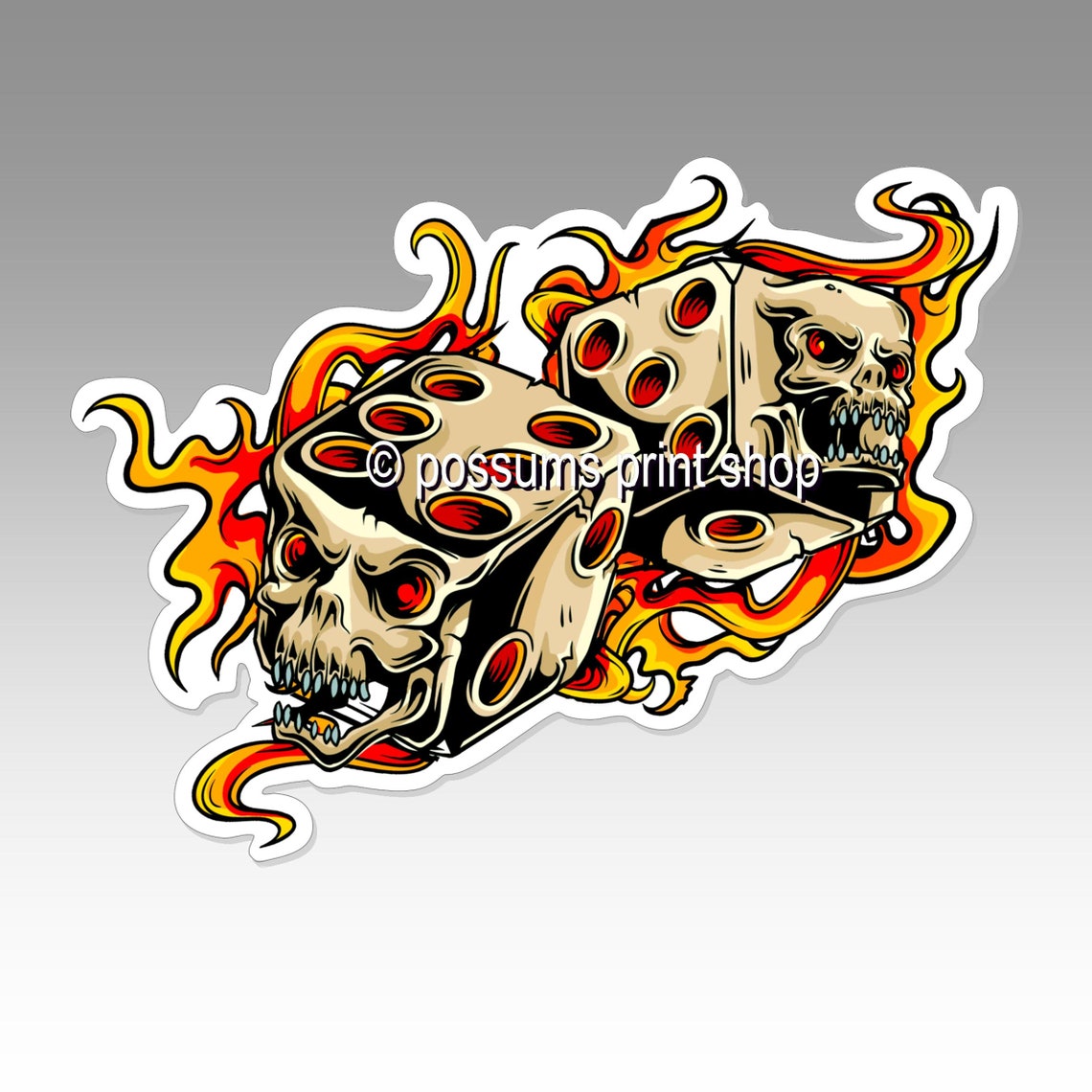 Flaming Skull Dice Lucky Bones Vinyl Sticker Laptop Stickers - Etsy