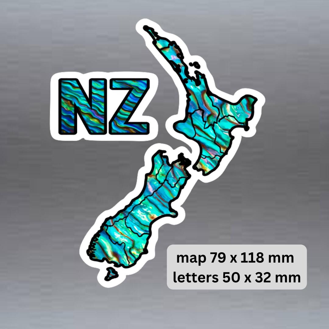 New Zealand Aotearoa Map and Letters Stickers With Paua Coloured ...