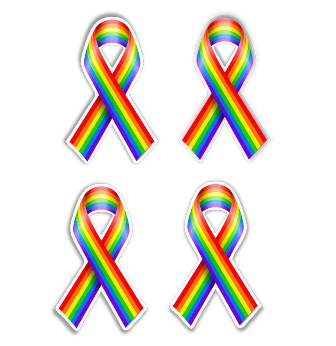 4 Small Rainbow Flag Ribbon 50 Mm Vinyl Stickers Set of 4 Gay Rights ...