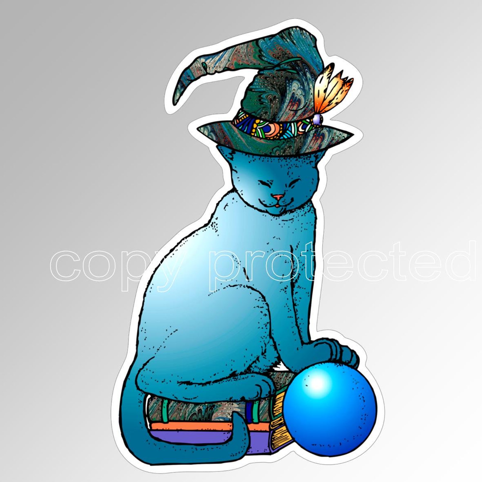 Blue Witches Cat With Books and Crystal Ball Vinyl Sticker - Etsy