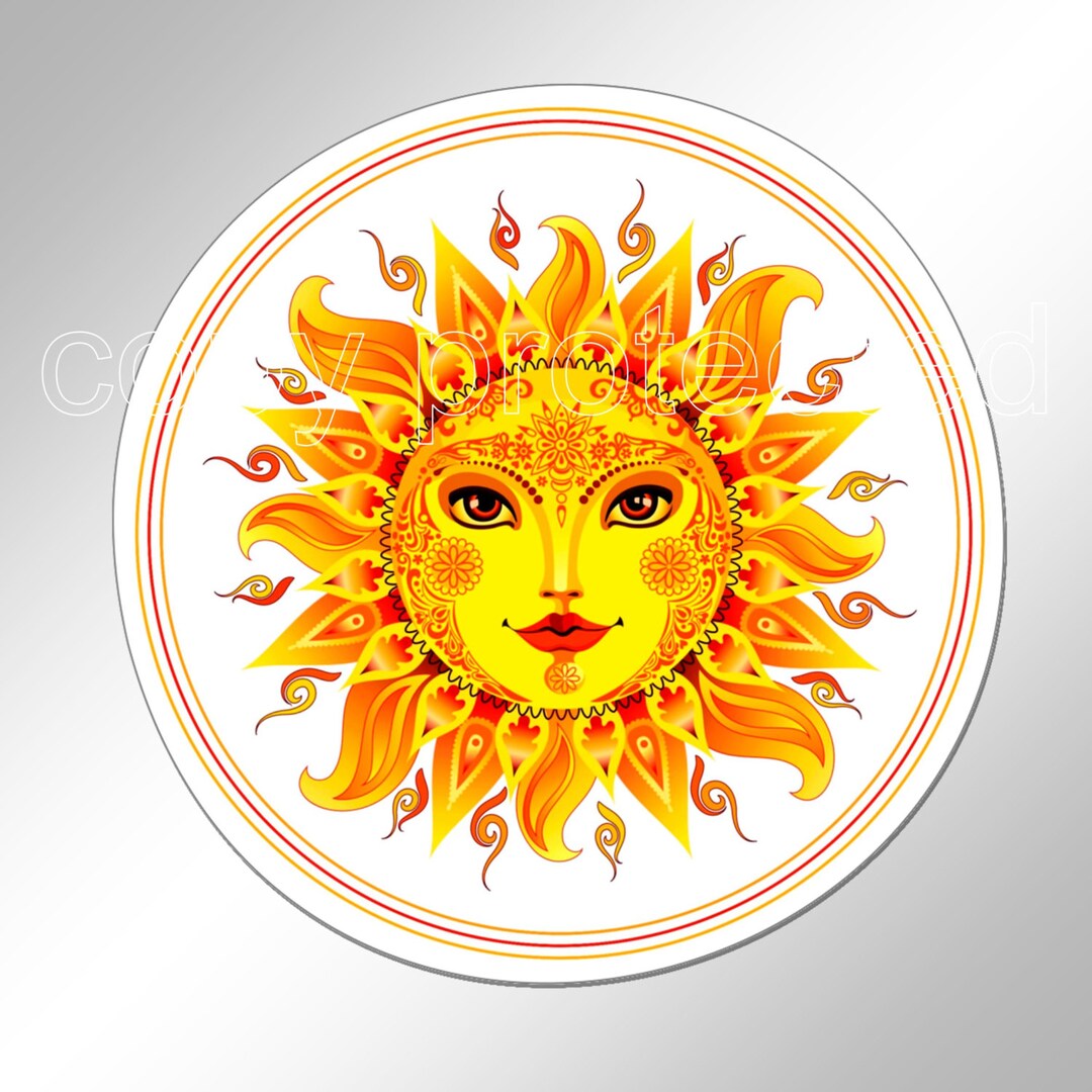 Sun Goddess Smiling Vinyl Sticker Colorful Golden Yellow Decorated Car ...