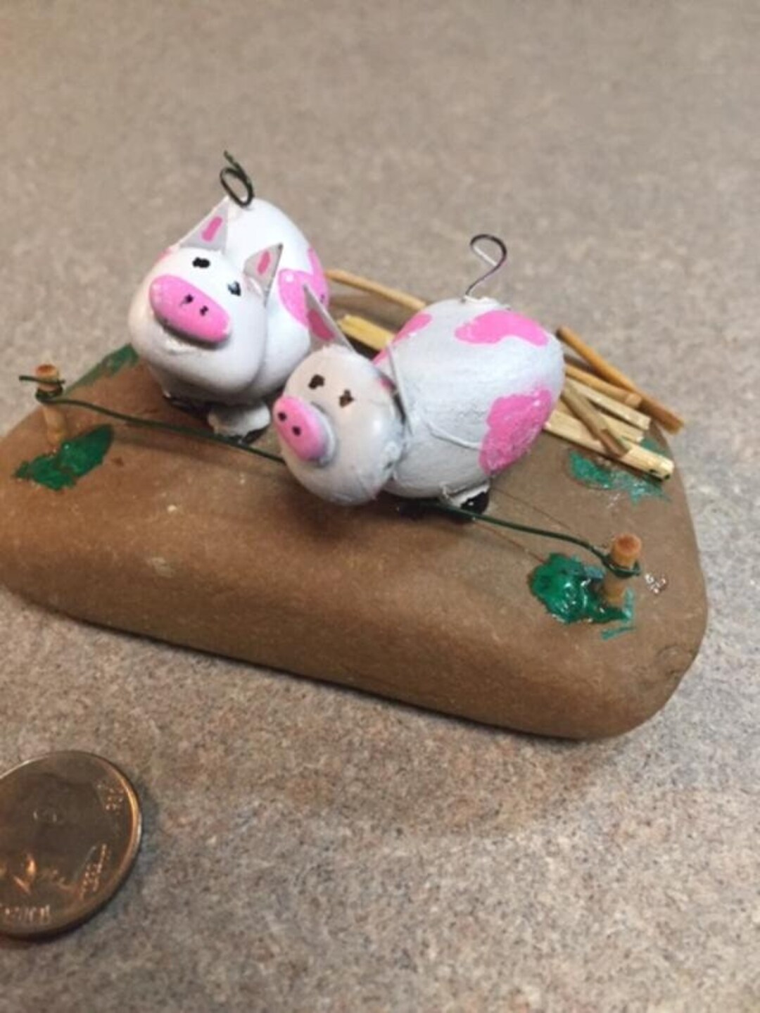 SO CUTE! Stone Miniature Pigs Hand Painted Crafted Fairy Garden, Doll ...