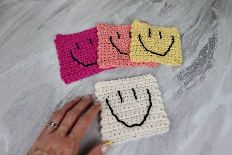 Beginner Smiley Face Crochet Coaster Pattern (PDF Pattern With Video ...
