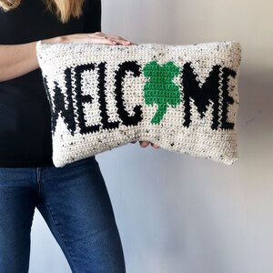 Welcome Pillow Crochet Pattern: Heart & Shamrock Design (PDF Pattern ...