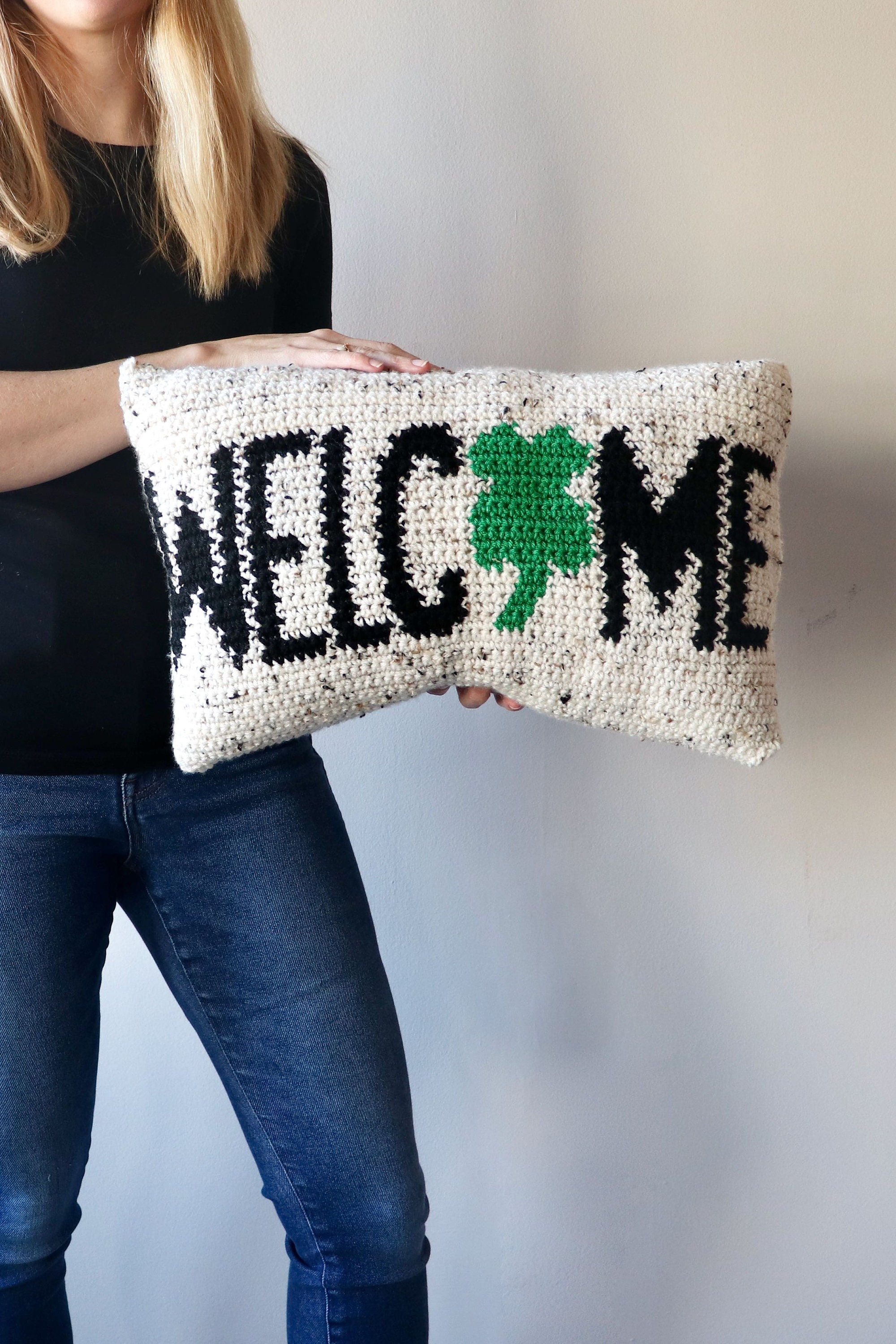 Welcome Pillow Crochet Pattern: Heart & Shamrock Design (PDF Pattern ...