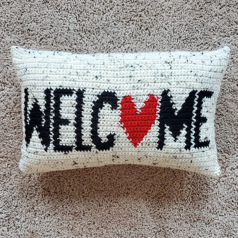 Welcome Pillow Crochet Pattern: Heart & Shamrock Design (PDF Pattern ...