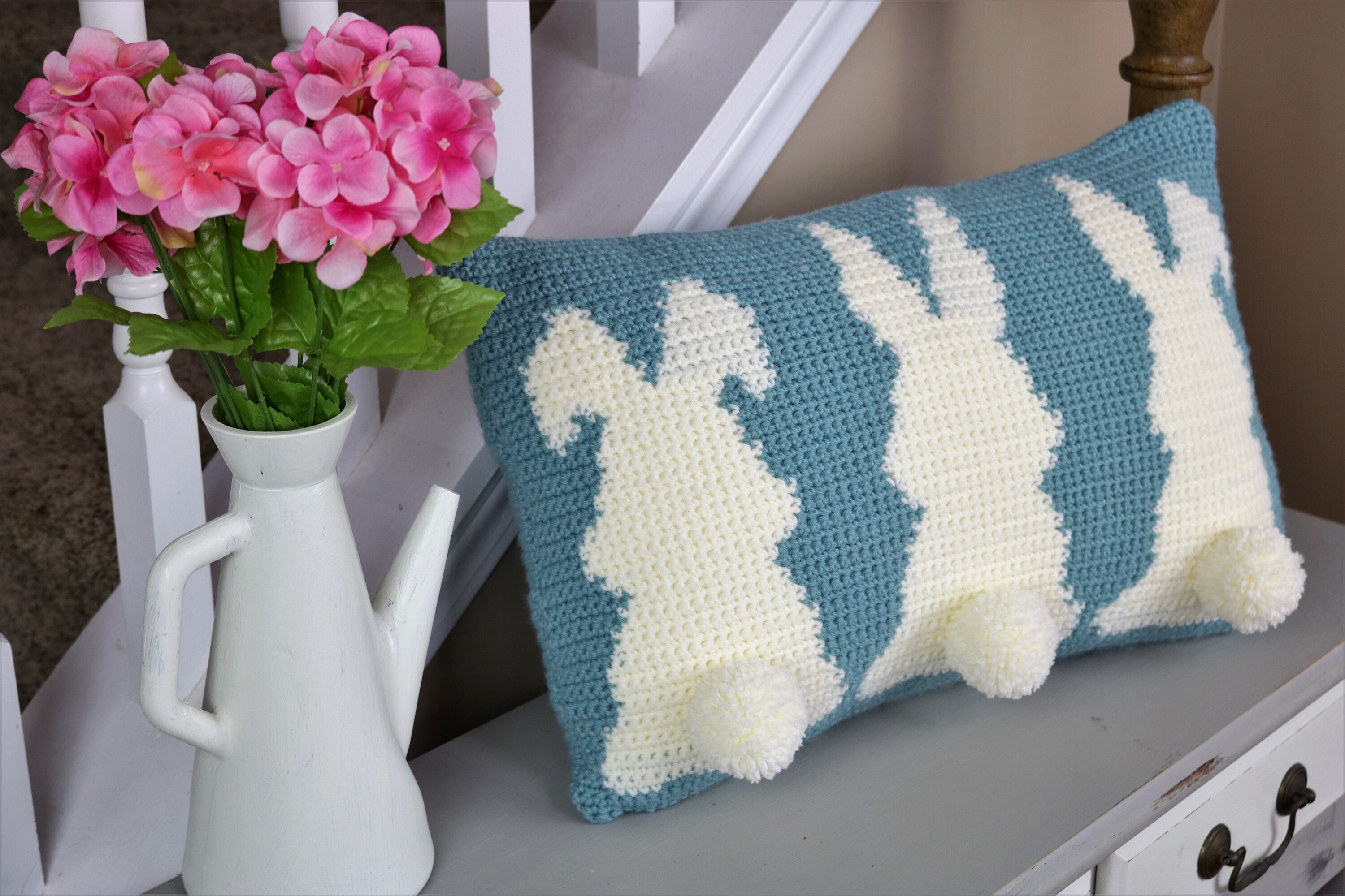 Easter Bunny Tails Pillow Crochet Pattern: Rabbit Home Decor (PDF ...