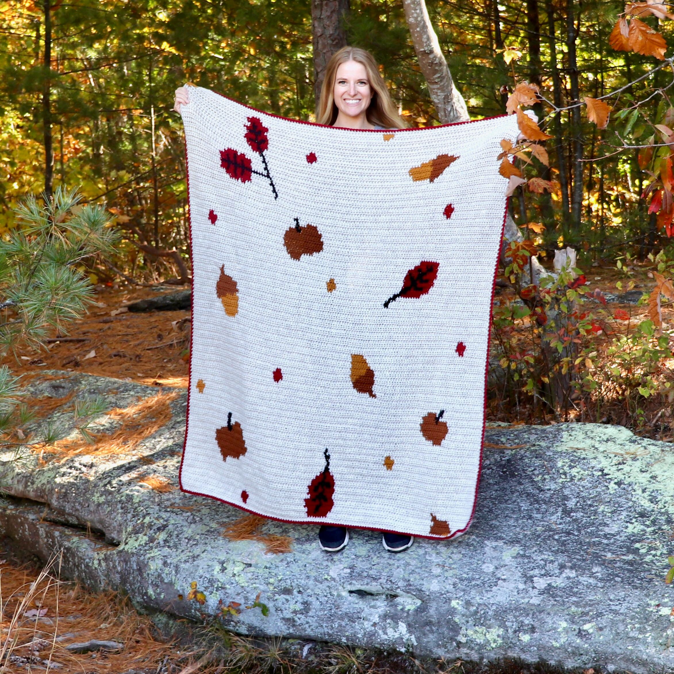 Autumn Breeze Blanket Crochet Pattern: Fall Leaves, Acorn (PDF Pattern ...