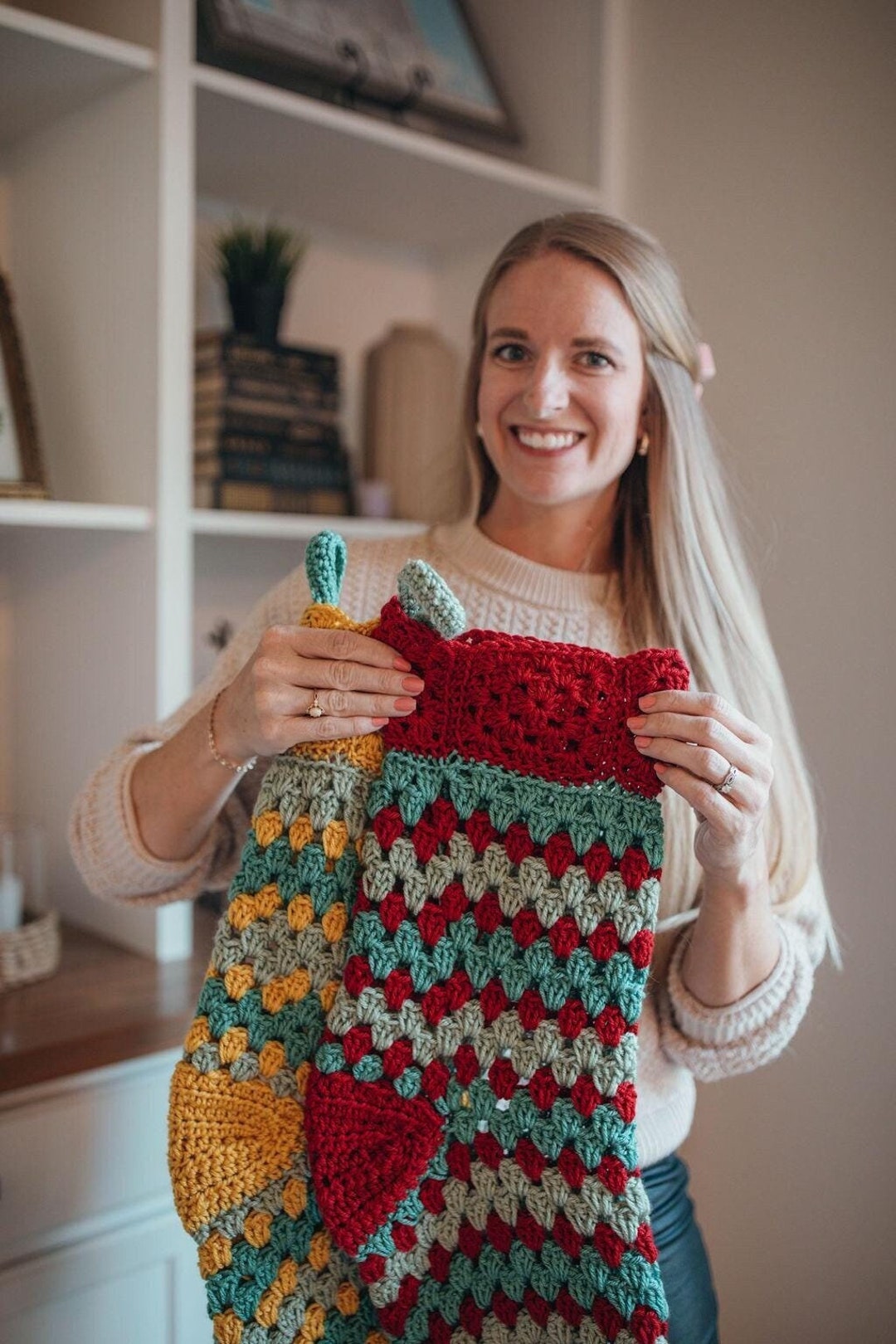 Joyful Stockings Crochet Pattern: Granny Square Christmas Stocking ...