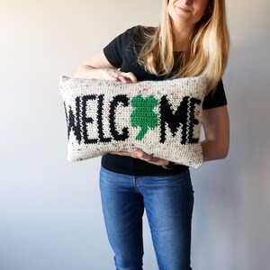 Welcome Pillow Crochet Pattern: Heart & Shamrock Design (PDF Pattern ...