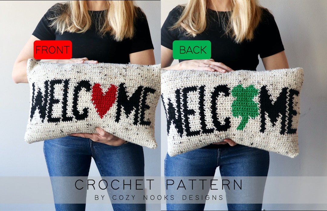 Welcome Pillow Crochet Pattern: Heart & Shamrock Design (PDF Pattern ...
