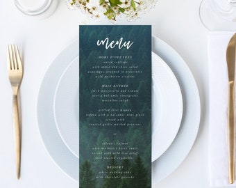 Chic Abstract Shades of Green Wedding Menu // 4x9 DIY DIGITAL Menu ...