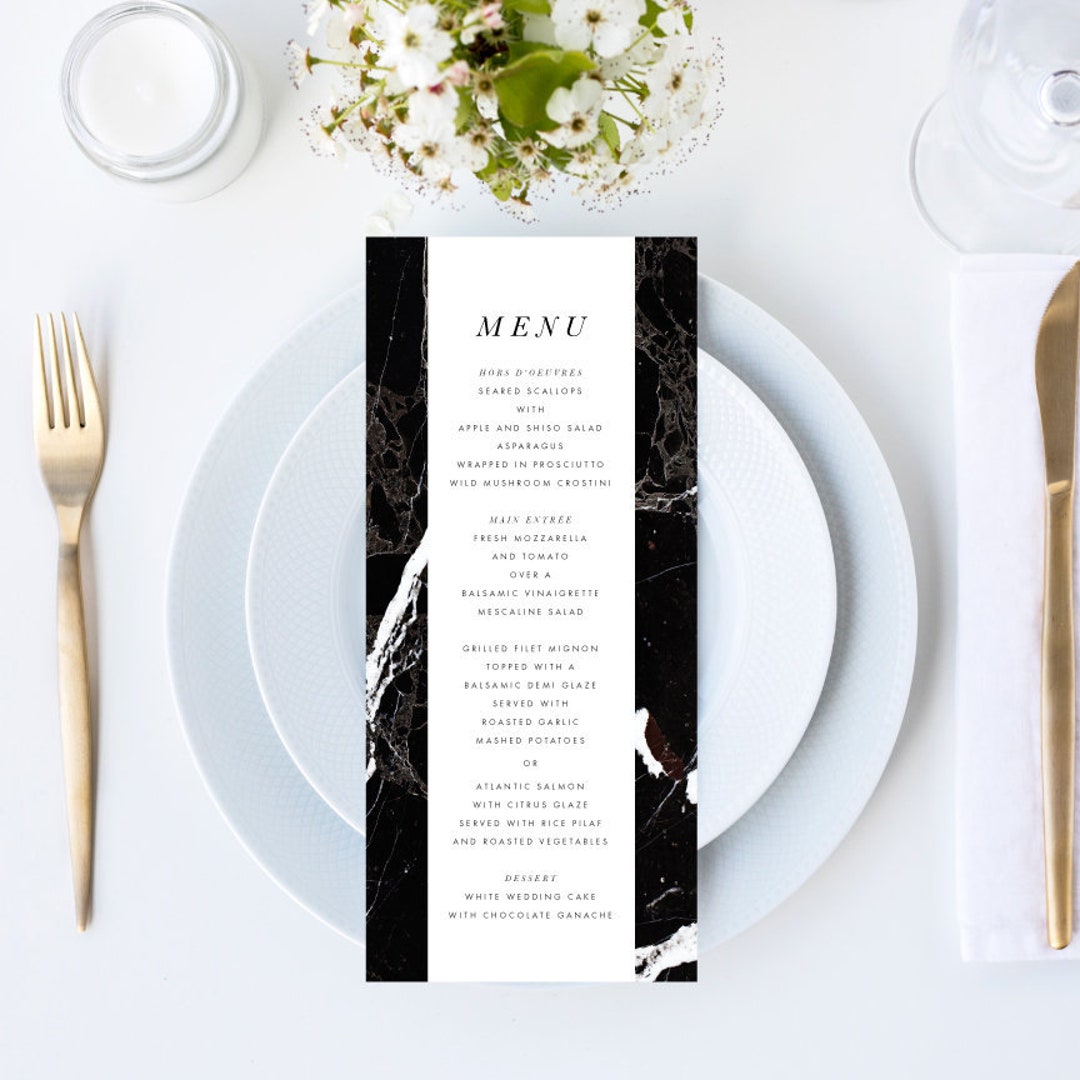 Modern Marble Splatter Wedding Menu // 4x9 DOWN PAYMENT Towards Printed ...