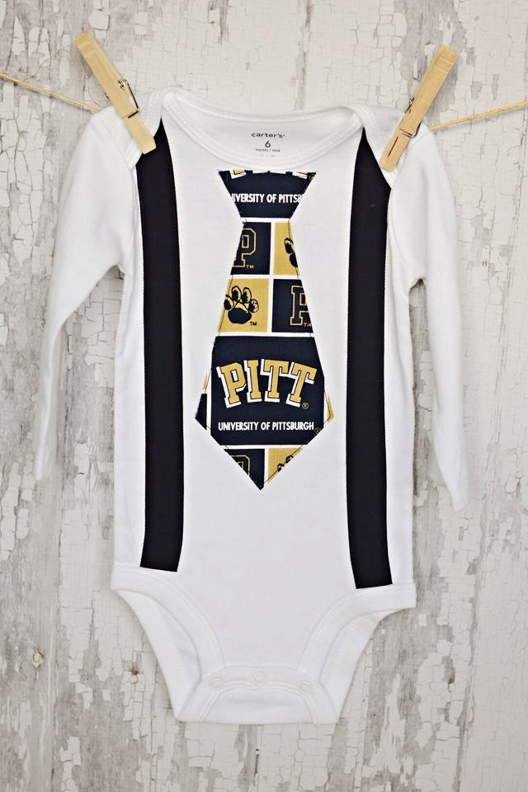 UNIVERSITY OF PITT Baby Boy Suspenders and Tie /navy Blue and Gold ...