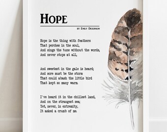 PRINTABLE Hope Poem by Emily Dickinson, Inspirational Wall Art, Hope is ...