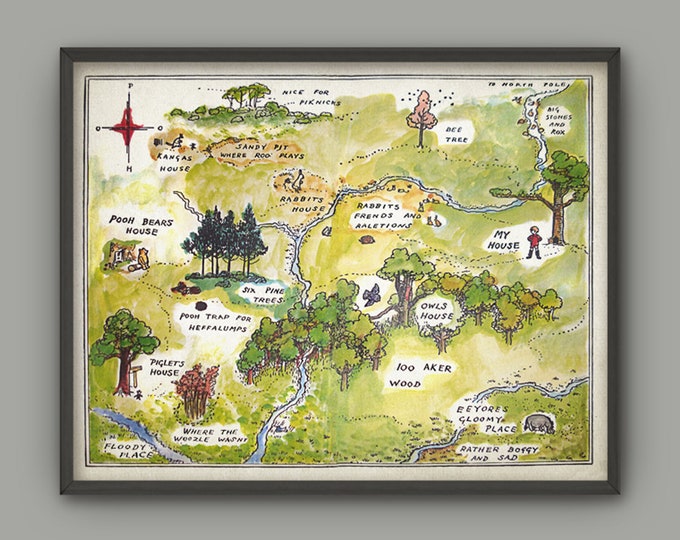 Winnie the Pooh 100 Acre Wood Map POSTER up to 24 X 36 Kids Children ...