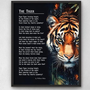 Tiger Poem by William Blake Print, Tyger Tyger Burning Bright, Nursery ...