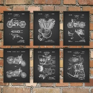 Vintage Motorcycle Design Print Set of 6, Transport Wall Art, Bedroom ...