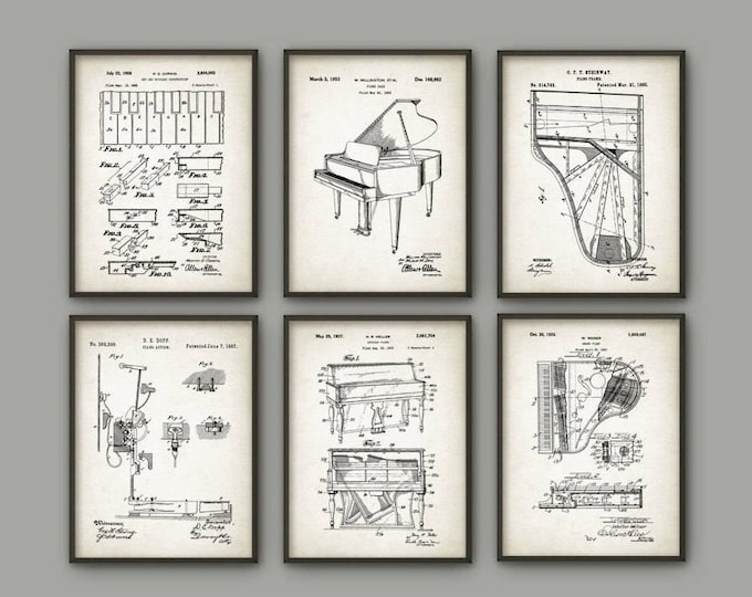 Piano Wall Art Set of 3, Piano Keys Patent Design, Music Room, Piano ...
