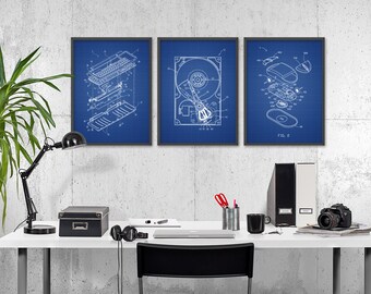 Computer Patent Wall Art Poster Set of 6 Computer Room Home | Etsy