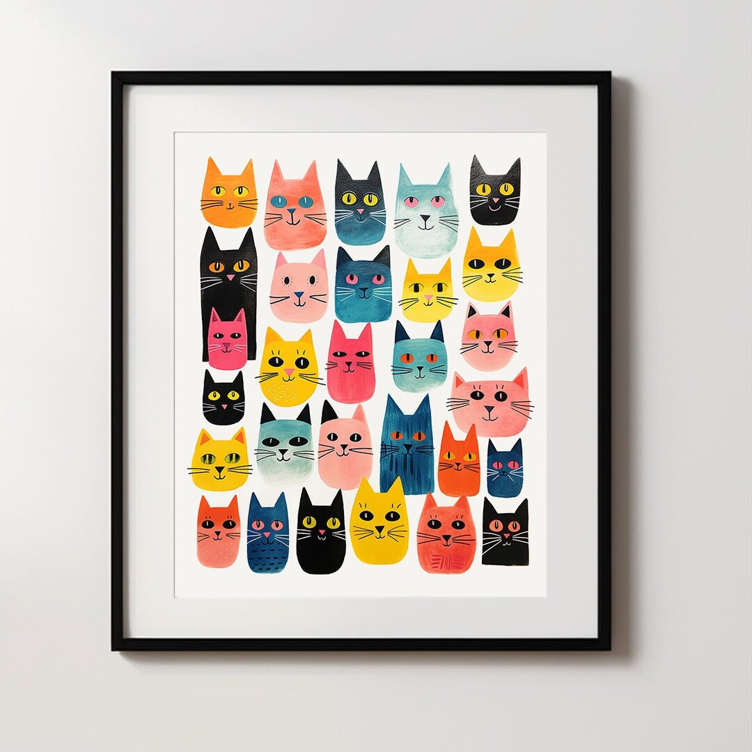 Abstract Cats Print, Modern Cat Wall Art - Etsy UK