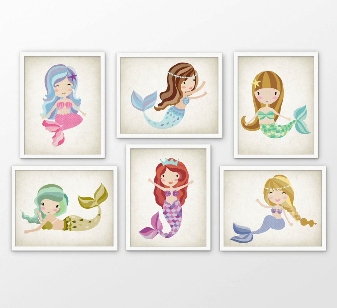 Mermaid Girls Nursery Print Set of 6 - Mermaid Art - Baby Shower Gift ...