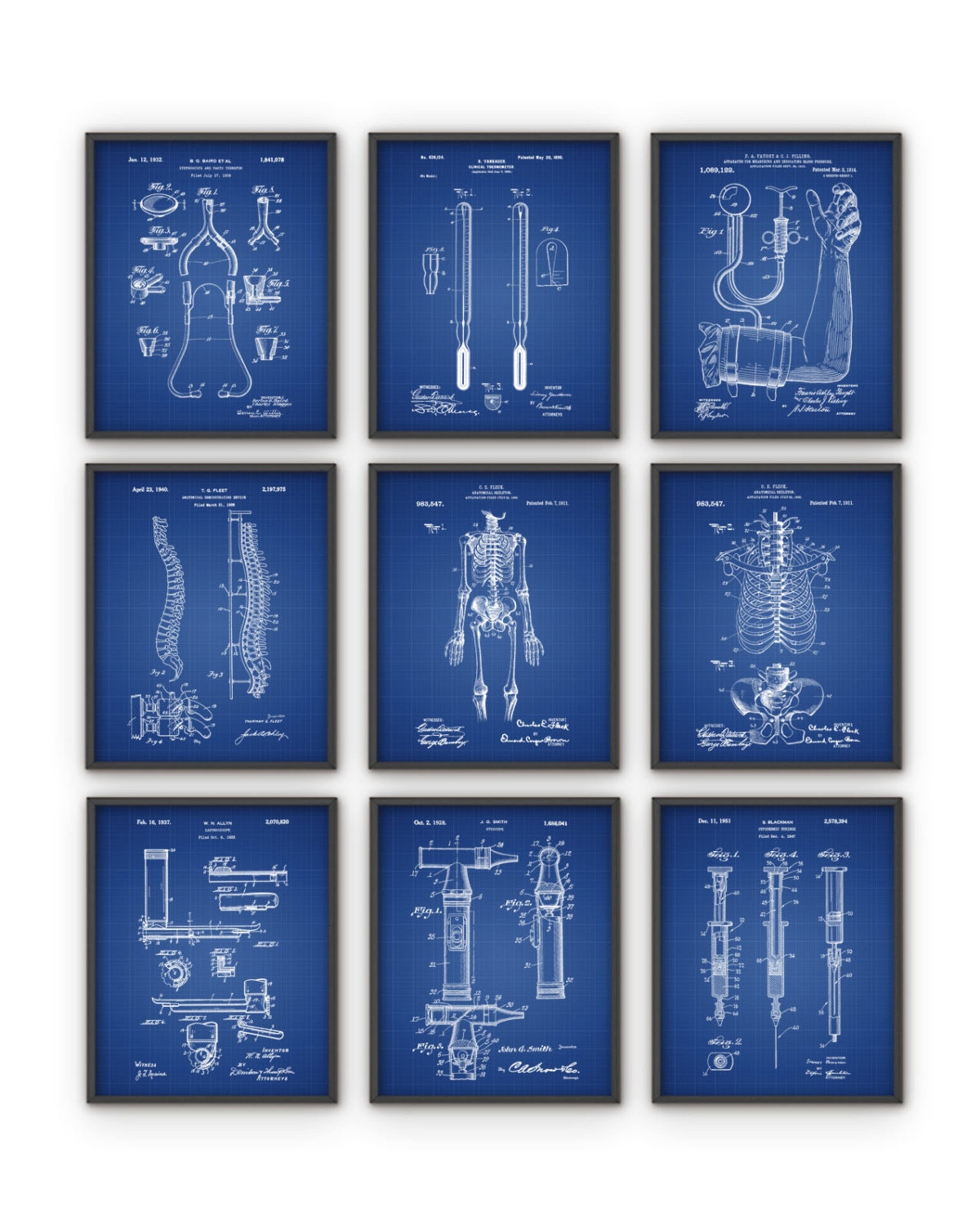 Doctor Patent Prints Set of 9 #2, Medical Equipment Design, Doctor Gift ...
