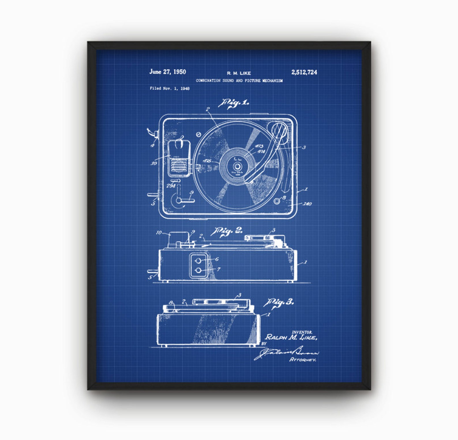 Record Player Patent Print - 1950 Record Player Design - Turntable ...