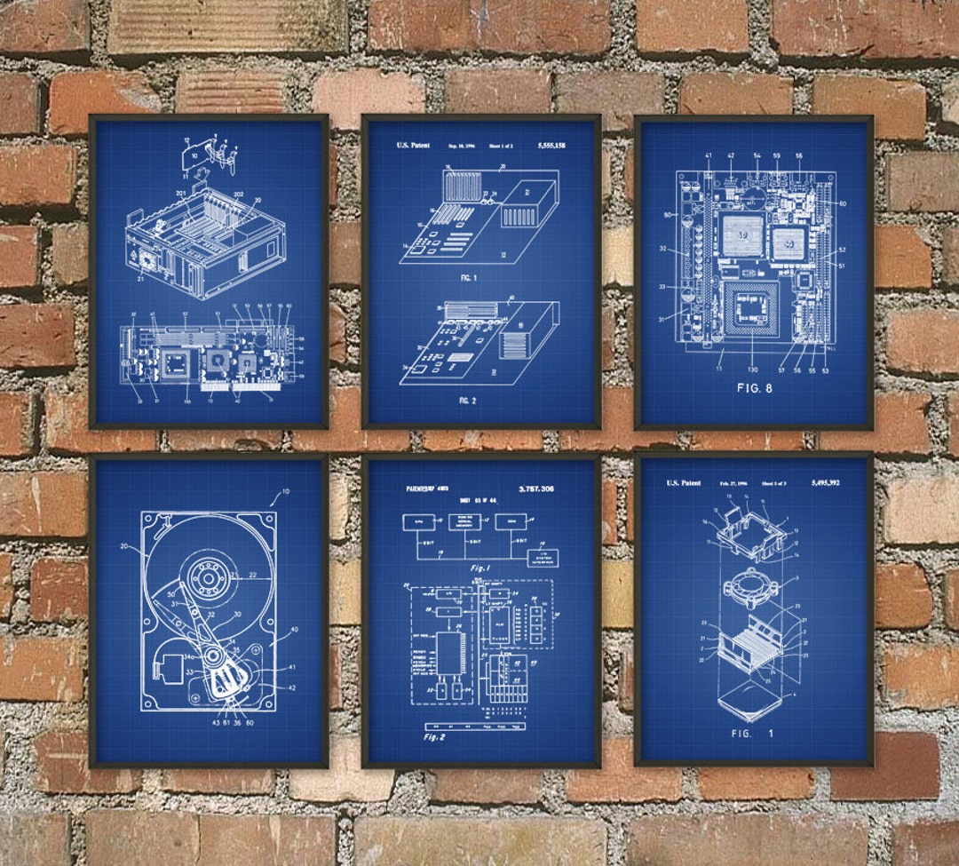 Computer Patent Wall Art Poster Set of 6 - Computer Room Home Decor ...