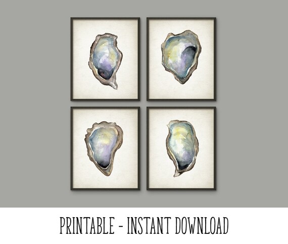 PRINTABLE Oyster Art Print Set of 4 Watercolor Oyster Shell - Etsy