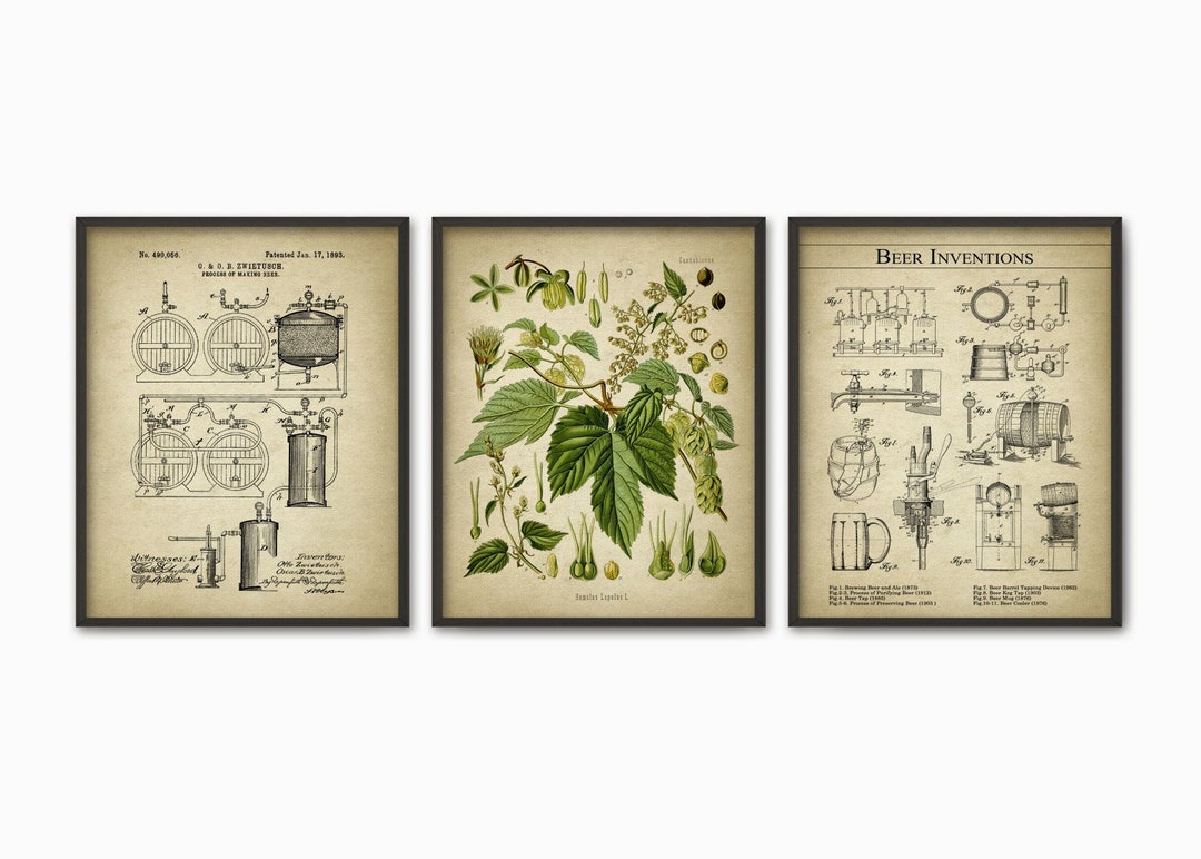 Beer Brewing Wall Art Print Set of 3 - Beer Making Wall Art - Beer ...