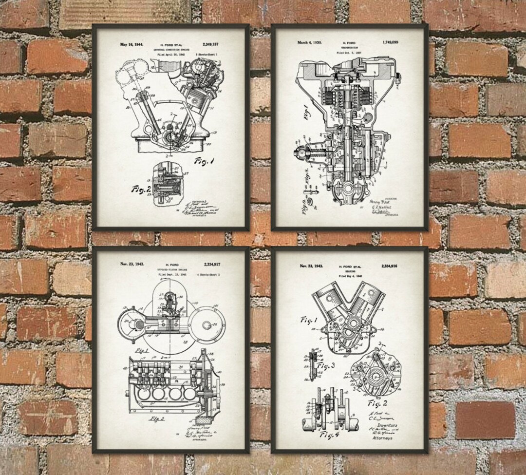 Ford Car Mechanic Wall Art Set of 4 #1, Car Design, Garage Mechanic ...