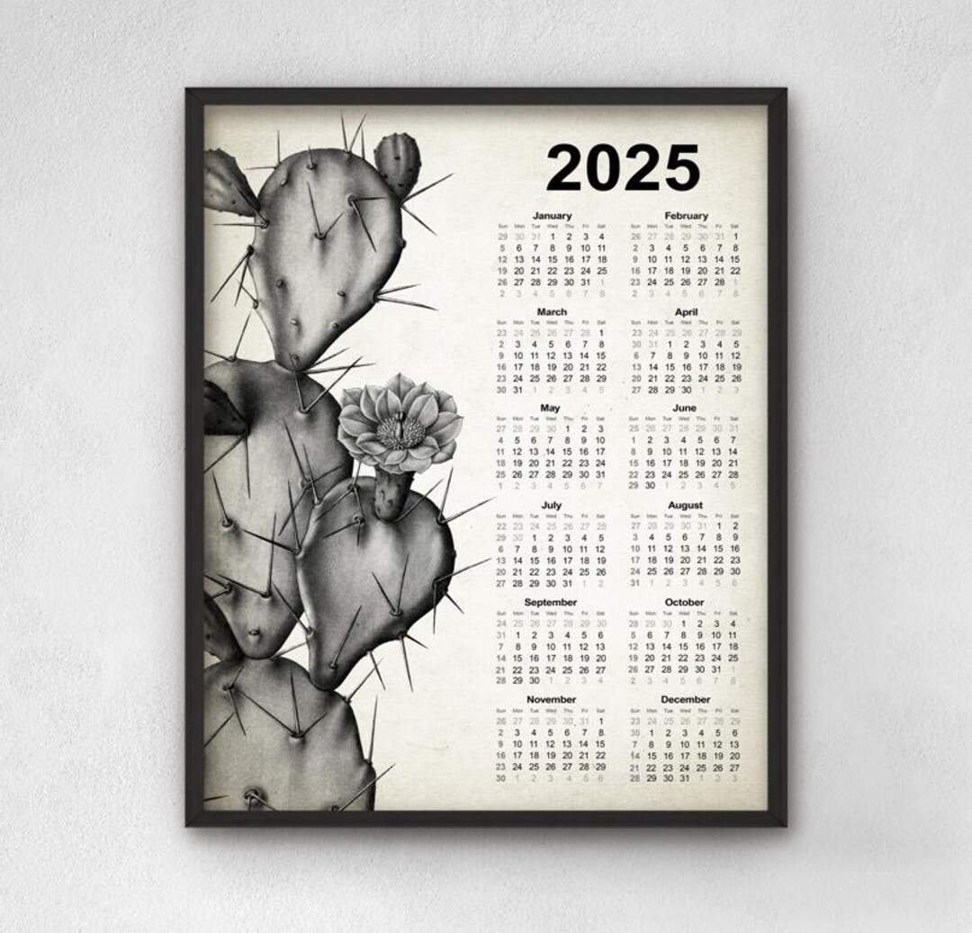 Cactus Calendar 2025, Vintage Cactus Plant Wall Art, Botanical Poster ...