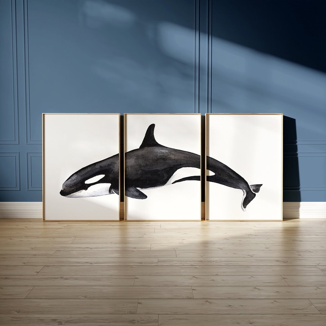 PRINTABLE Killer Whale Watercolor Art Poster Set of 3, Large Killer ...