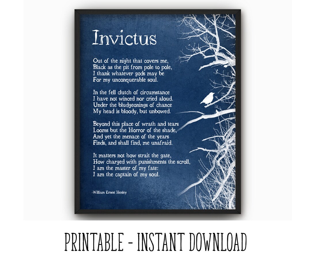PRINTABLE Invictus Typography Print, Inspirational Poster, Student Wall ...