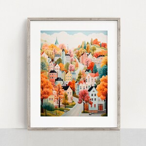 A Little Town in Autumn Print, Cute Little Houses and Autumnal Trees ...