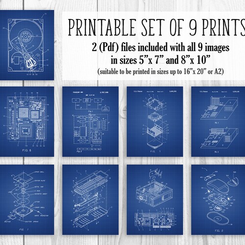 PRINTABLE Set of 9 Computer Blueprint Patent Images - Etsy