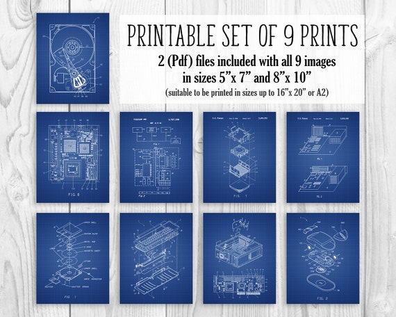 PRINTABLE Set of 9 Computer Blueprint Patent Images | Etsy UK