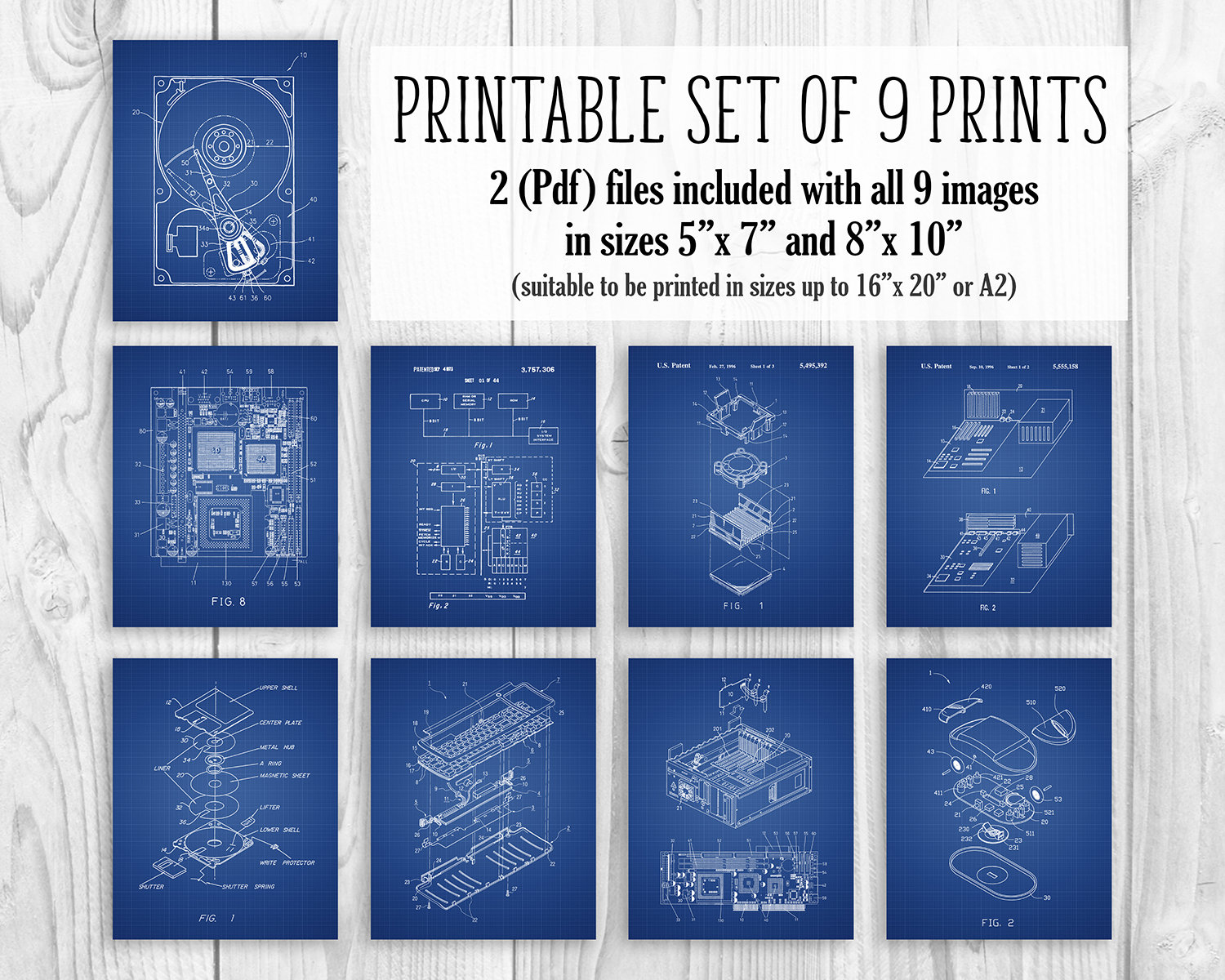 PRINTABLE Set of 9 Computer Blueprint Patent Images | Etsy UK